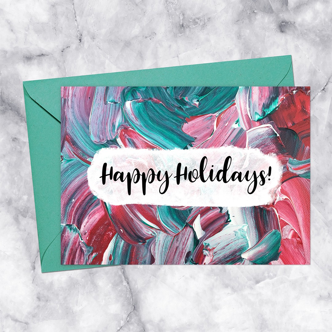Happy Holidays Red & Green Paint Printable Greeting Card - Luna Anemone