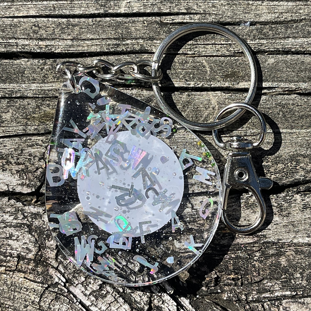 Holographic Letters Tear Drop Glitter Link NFC Tag Digital Business Card Clip - Luna Anemone