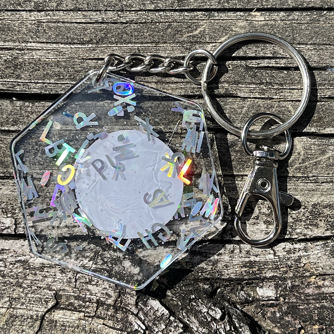 Holographic Letters Hexagon Glitter Link NFC Tag Digital Business Card Clip - Luna Anemone