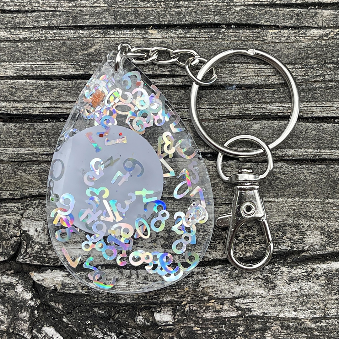 Holographic Numbers Tear Drop Glitter Link Digital Business Card Clip - Luna Anemone