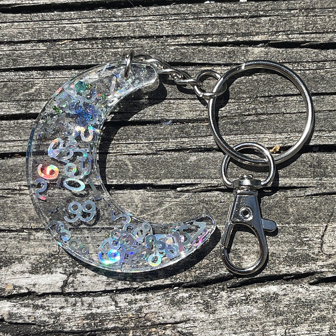 Holographic Numbers Crescent Moon Keychain - Luna Anemone