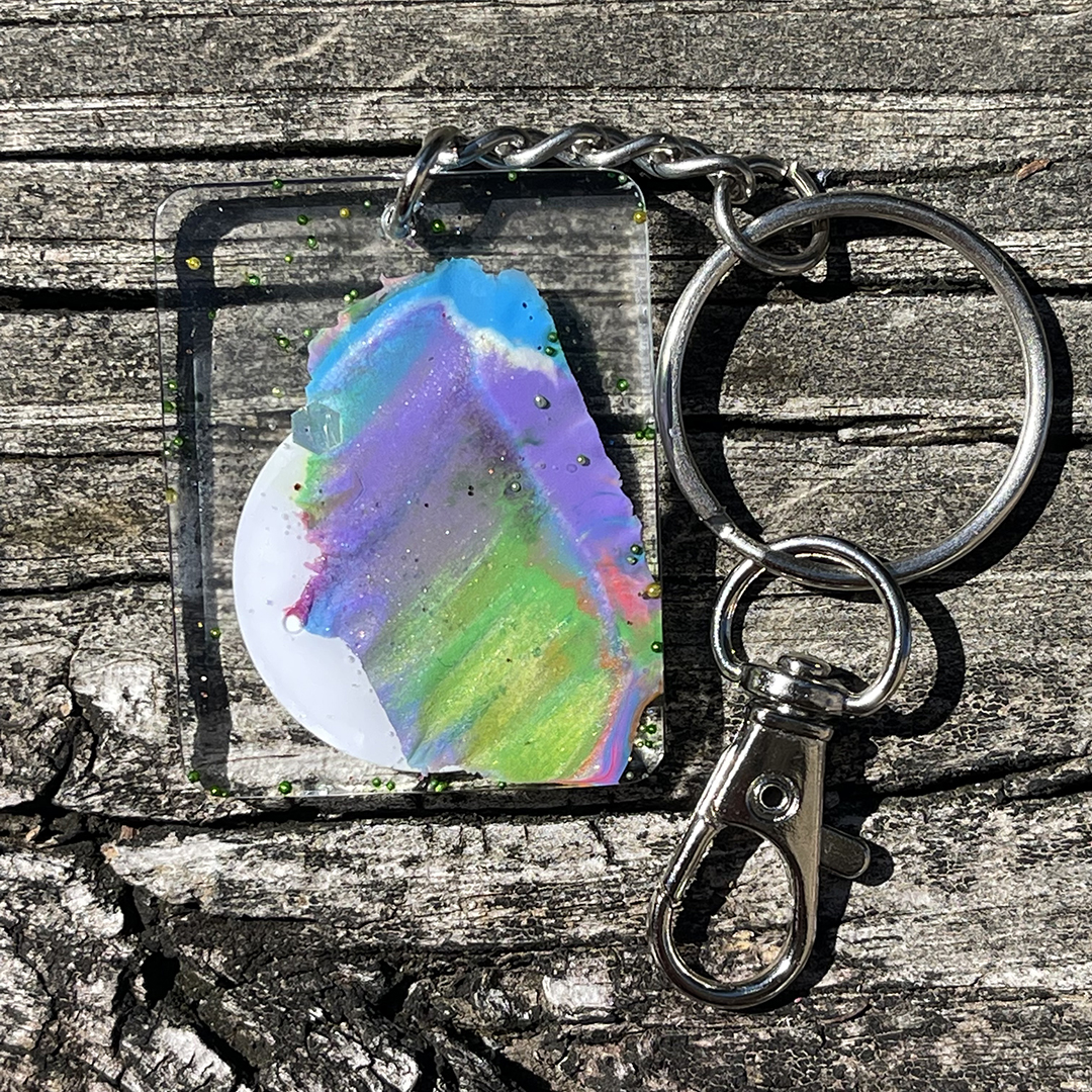Peeled Painting Rectangle Glitter Link Digital Business Card NFC Tag Keychain Clip - Luna Anemone