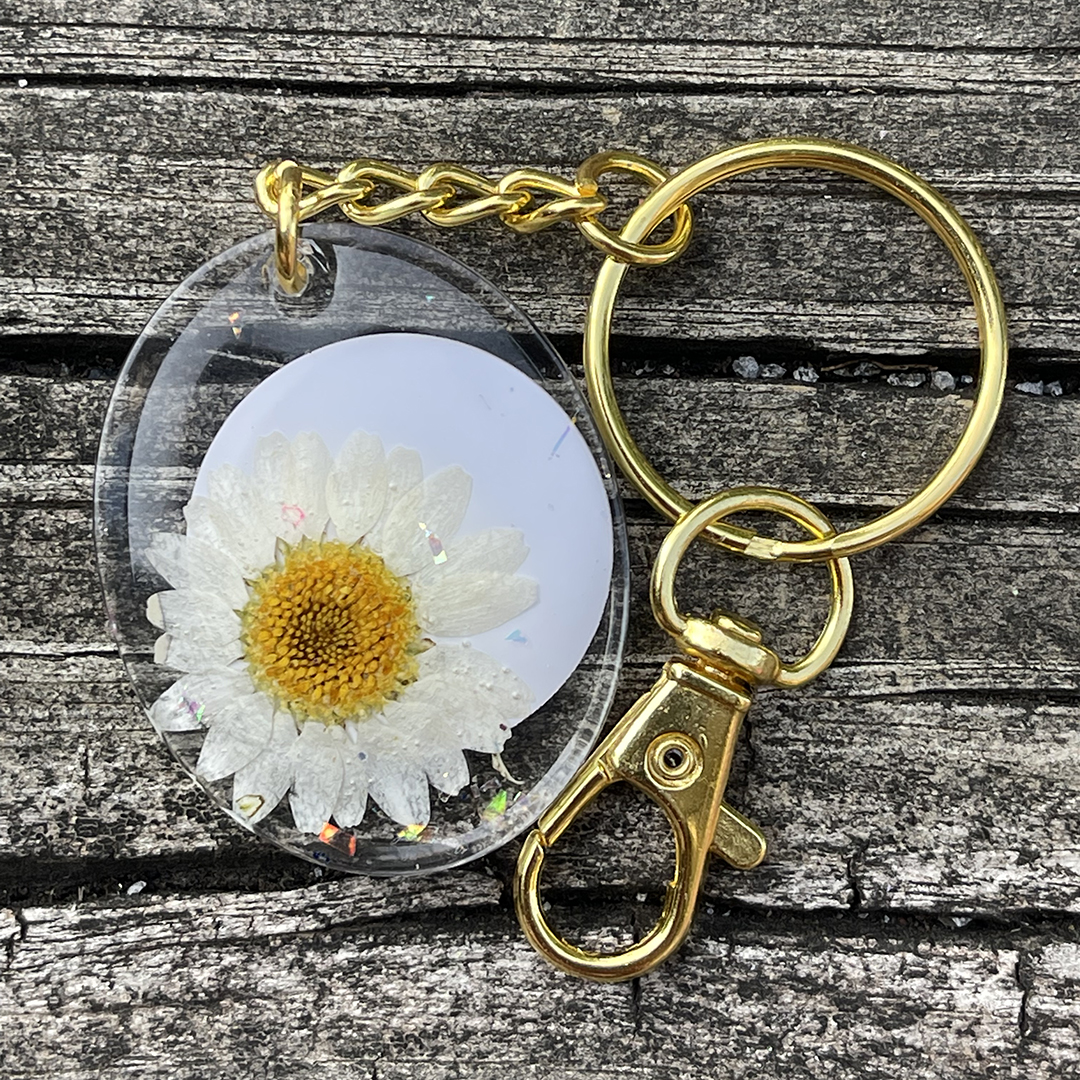 White Flower Oval Glitter Link Digital Business Card Clip - Luna Anemone