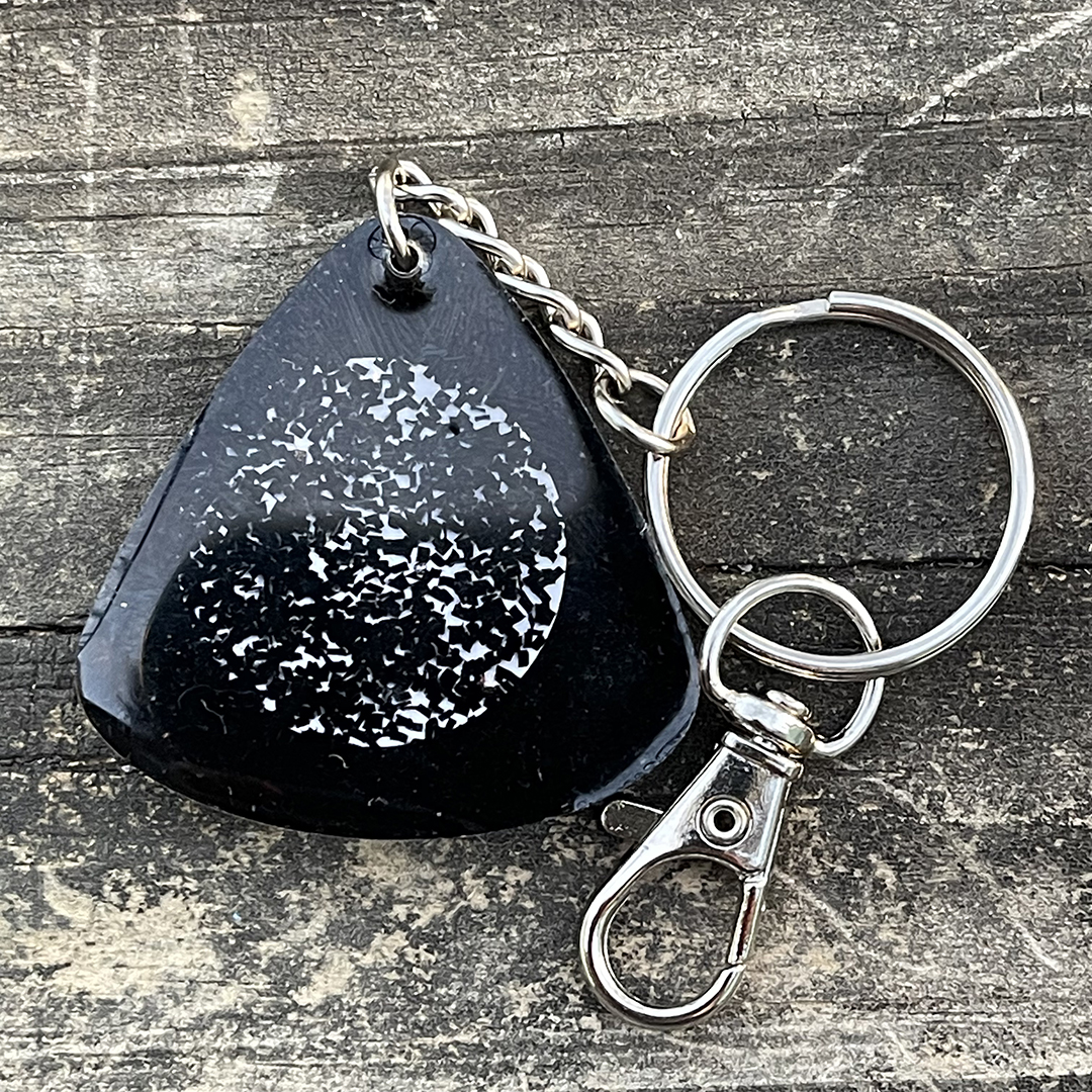 Black Glitter Rounded Triangle Digital Business Card NFC Tag Keychain Clip - Luna Anemone